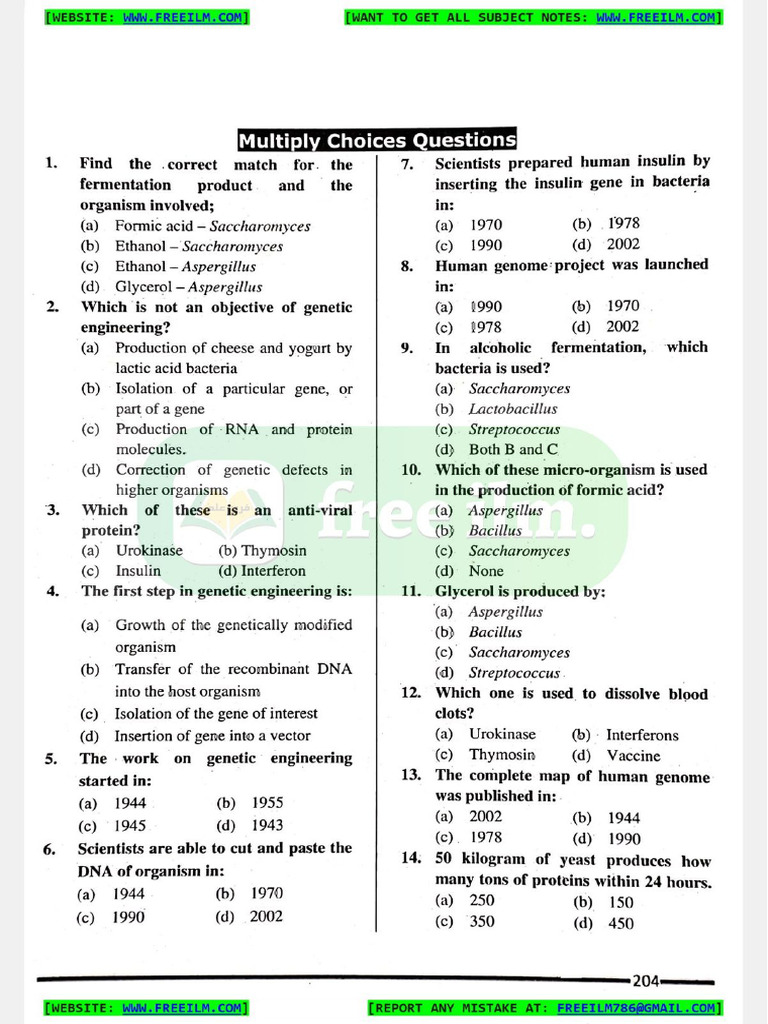 10th Bio CH 17 MCQ's | PDF