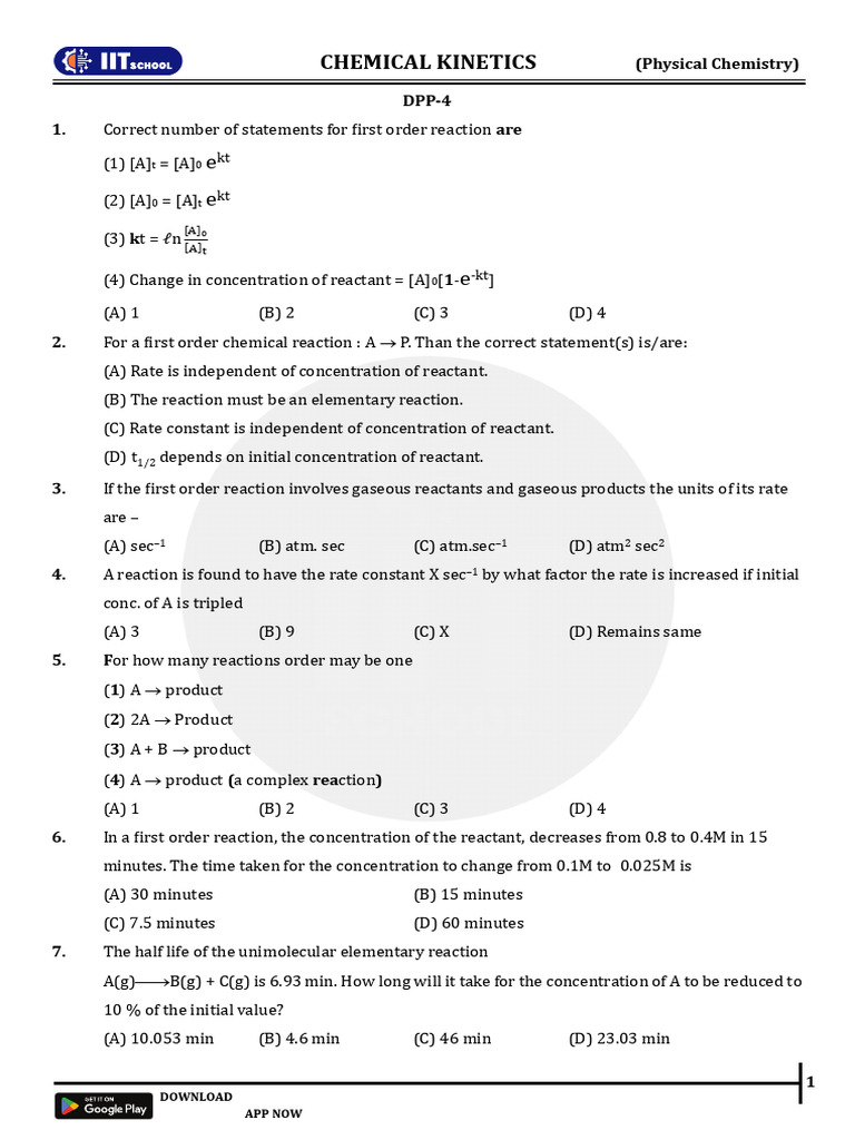 DPP - 04 - Chemical Kinetics | PDF | Reaction Rate | Chemical Kinetics
