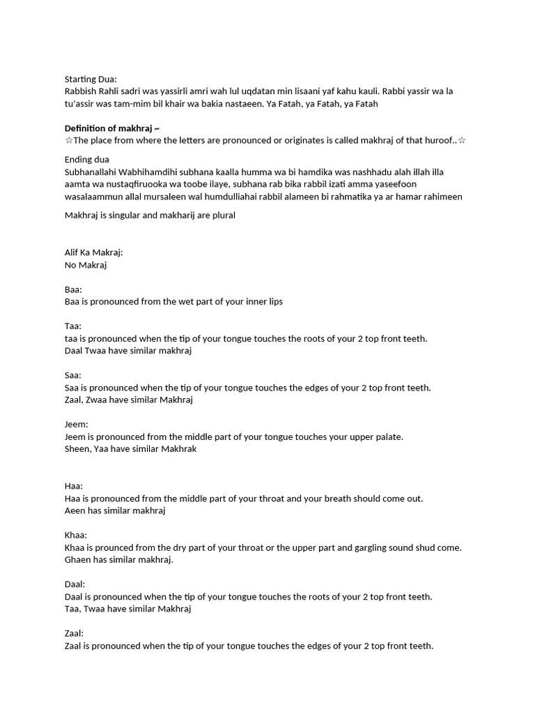 Arabic Makhraj Guide for Pronunciation | PDF | Dentistry Branches | Mouth