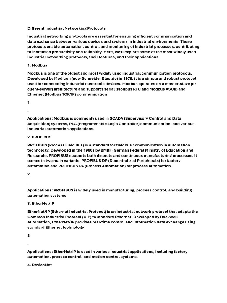 Different Industrial Networking Protocols | PDF | Programmable Logic ...