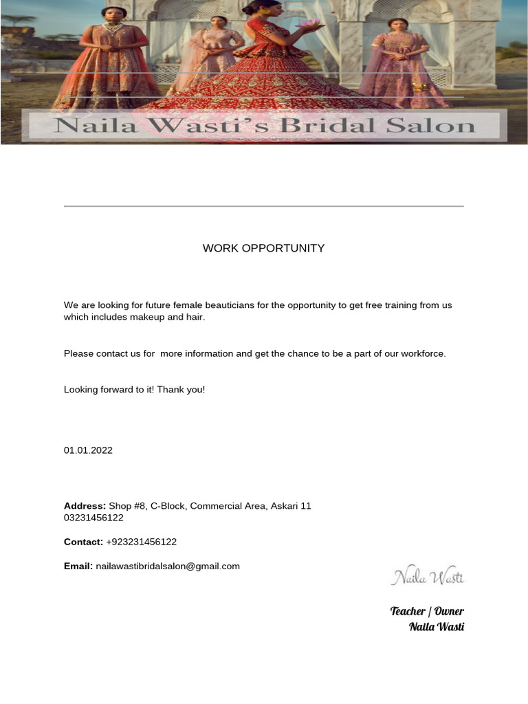 Work Opporunity - Naila Wasti's (2) | PDF
