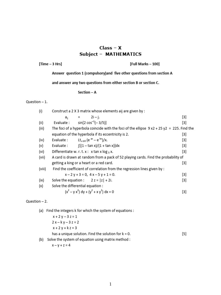 ISC Maths Class 12 Sample Paper 3 | PDF