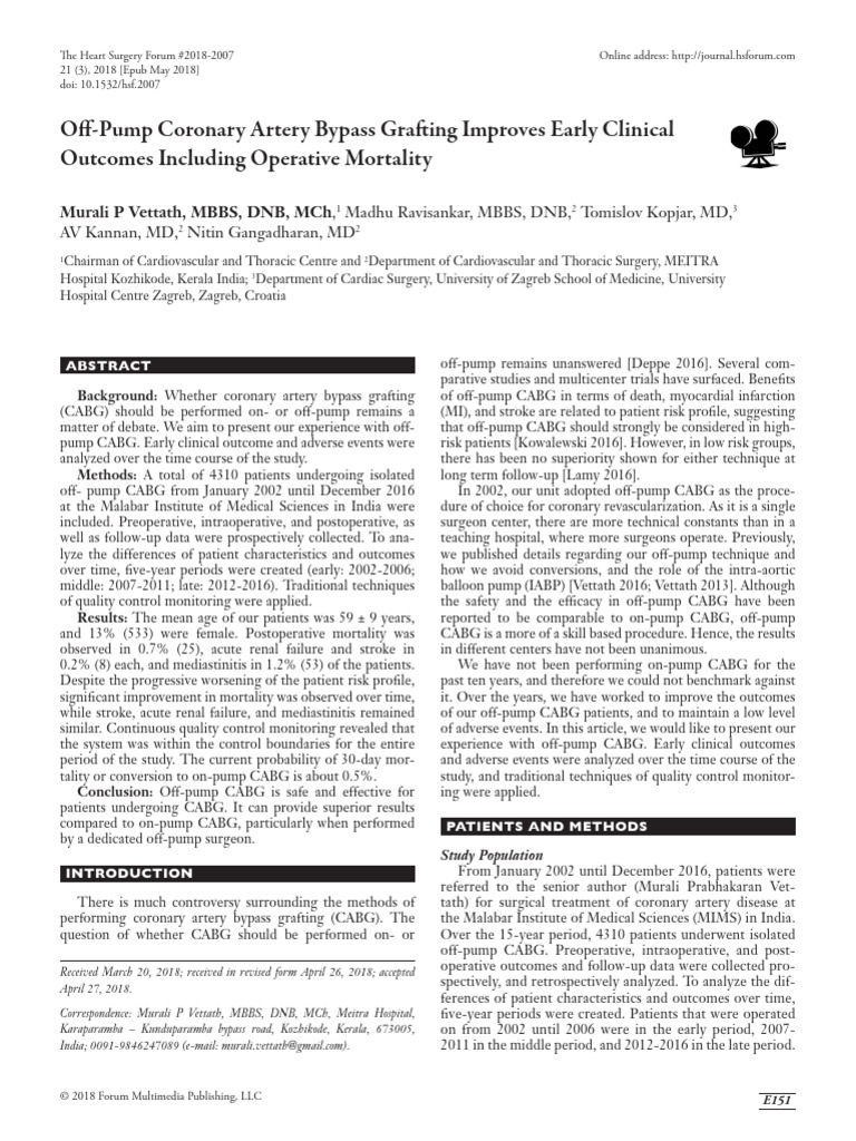 Off Pump Coronary Artery Bypass Grafting Improves Early Clinical 2007 ...
