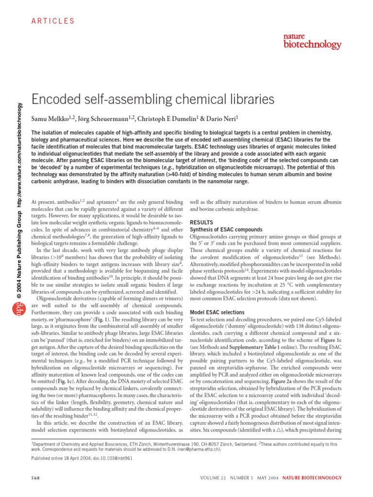 Encoded Self-Assembling Chemical Libraries (2004) | PDF | Ligand ...