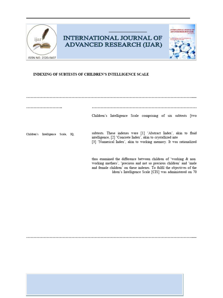 Children Intelligence Scale & Its Significance | PDF | Wechsler Adult ...