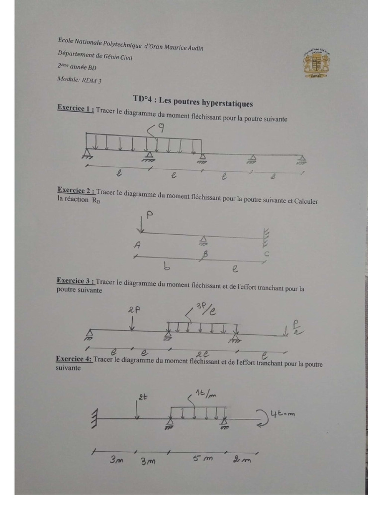 TD 4 Les Poutres Hyperstatiques - (Théor Trois Moments) - RDM3 | PDF