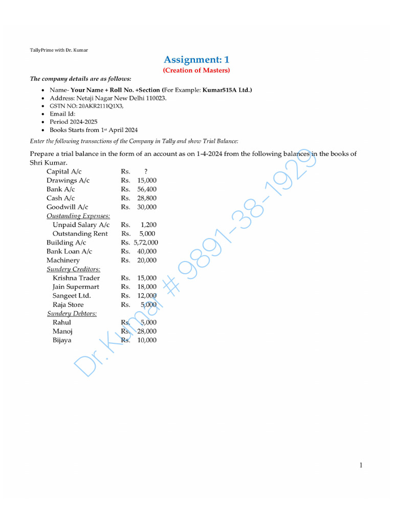 Assignment for Practice Tally Prime | PDF