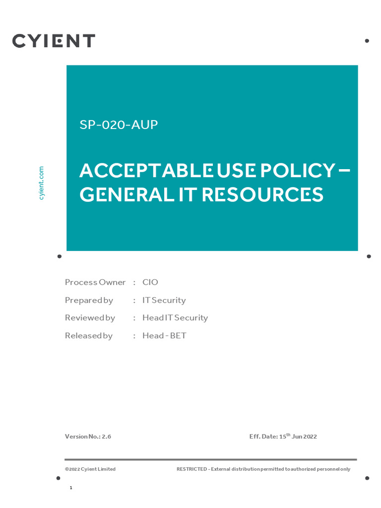 SP-020-AUP (Acceptable Use Policy - General Use of IT Resources) | PDF ...