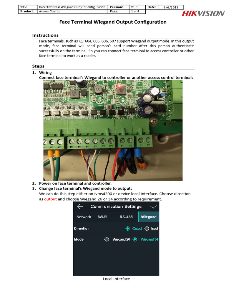 Face Terminal Wiegand Output Configuration | PDF