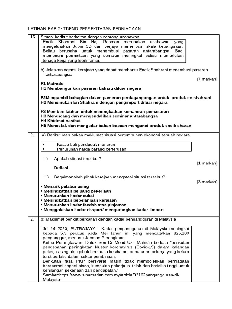 Latihan Perniagaan T4 Bab 2 | PDF