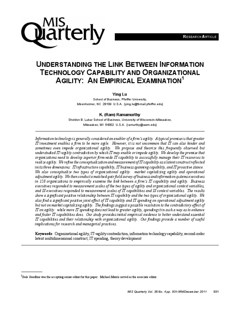 Understanding The Link Between Information Technology Capability and ...