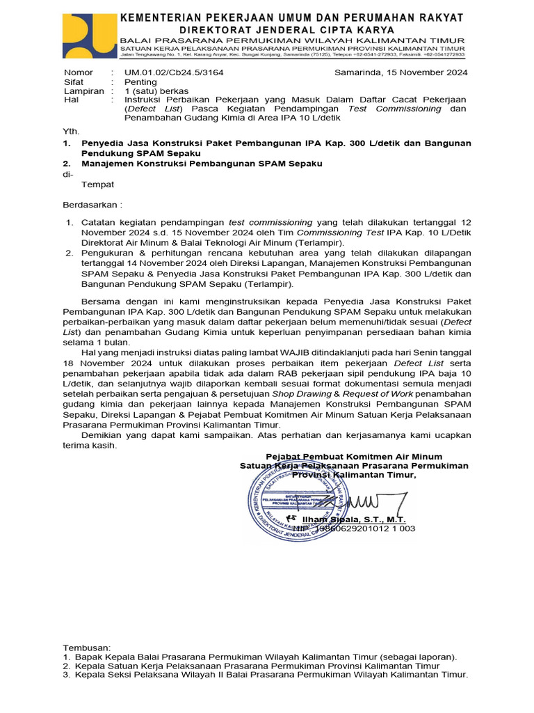 SI Perbaikan Defect List Dan Penambahan Gudang IPA 10 LDT | PDF