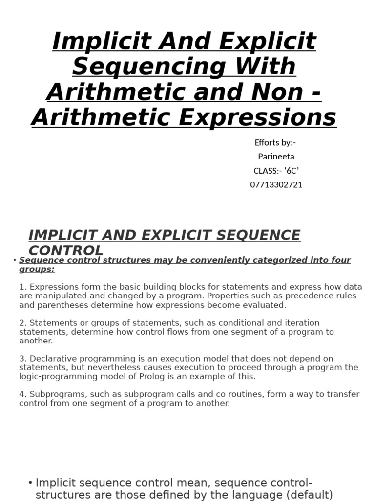 Implicit and Explicit Sequencing With Arithmetic and Non - Arithmetic ...