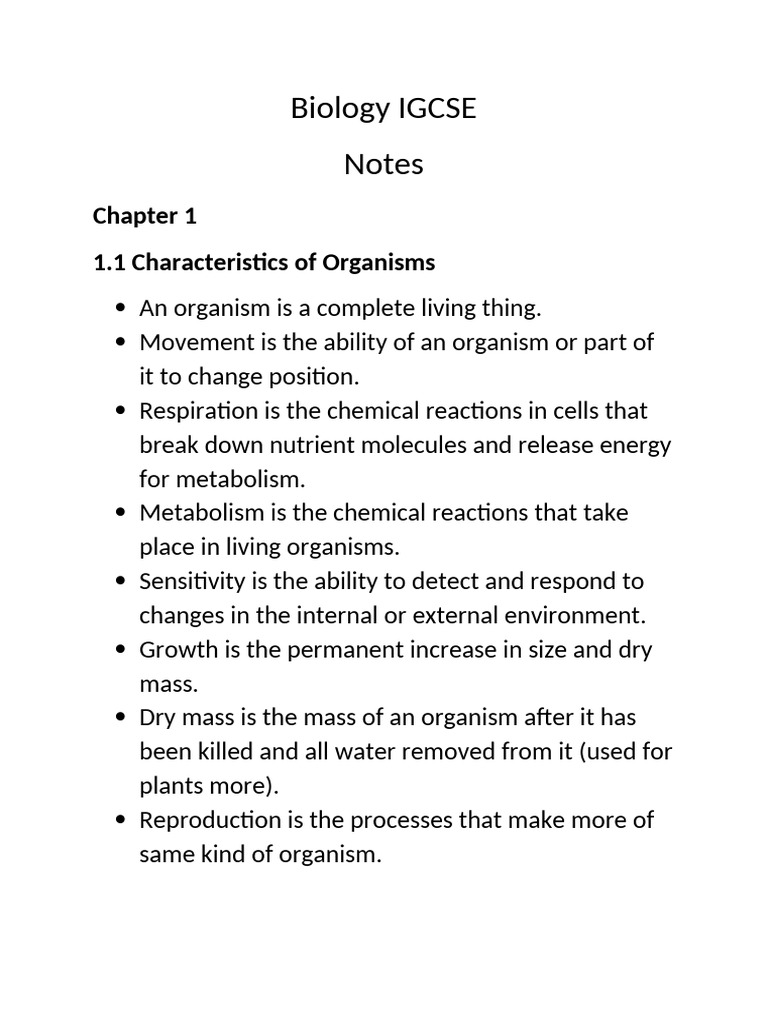IGCSE Biology: Organism Characteristics & Classification | PDF ...