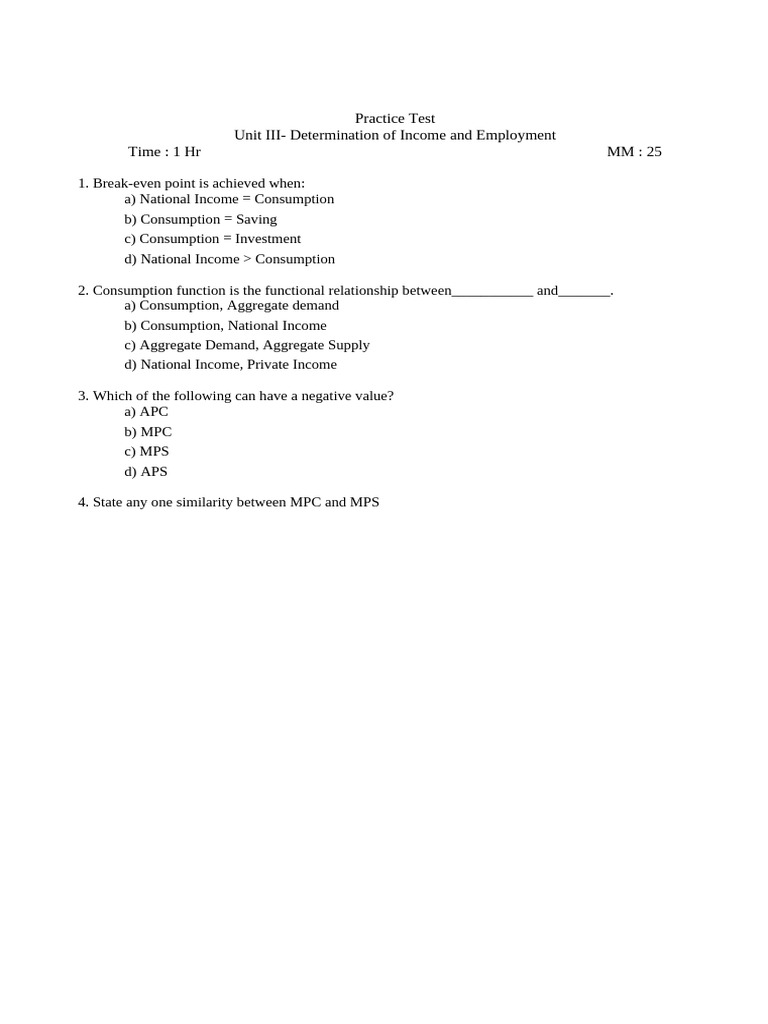 TEST_Unit_III | PDF | Fiscal Multiplier | Consumption (Economics)