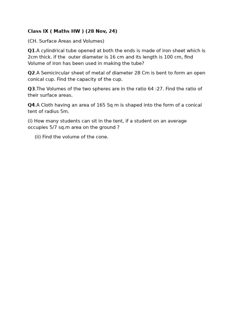 Class IX Maths HW (28nov, 24) | PDF