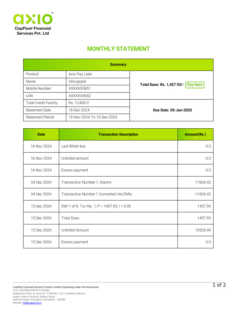Bill Statement 12 2024 | PDF | Business | Payments