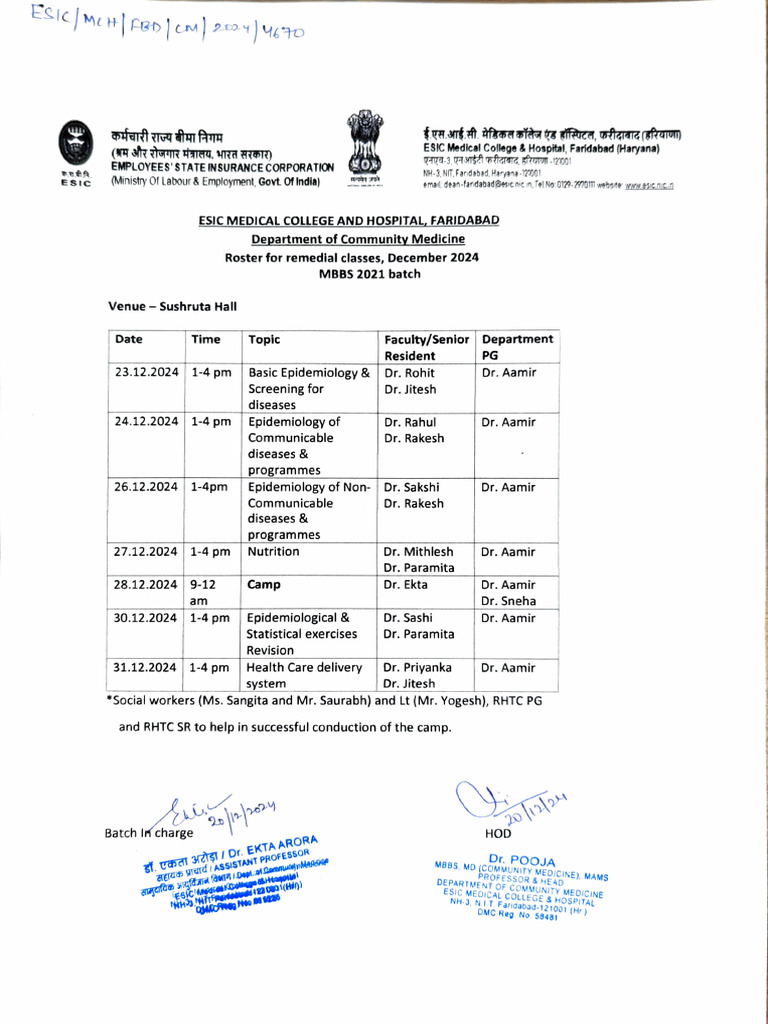 Batch Remedial Classes Schedule | PDF | Public Health | Public Services