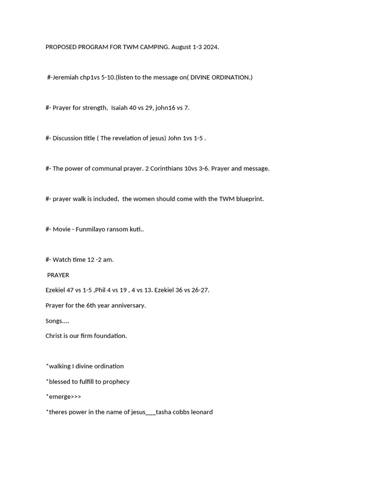 Proposed Program For TWM Camping | PDF