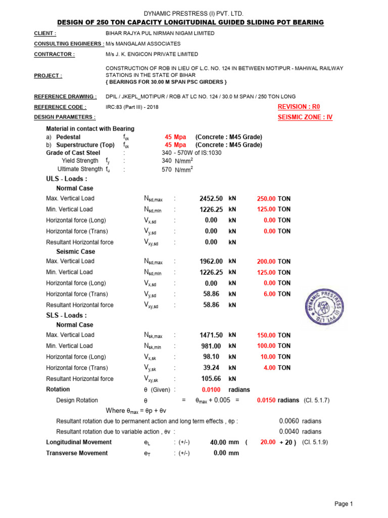 250 Ton Long. Guided Bearing Design | PDF | Physical Sciences | Structural Engineering