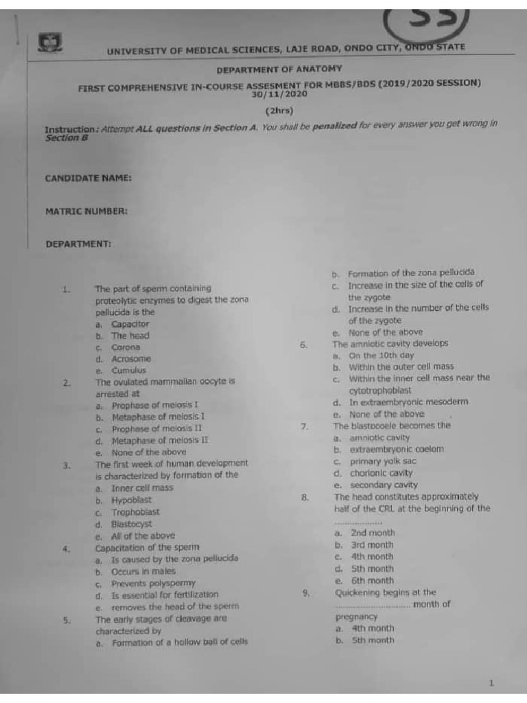 Ana 1st Incourse PQ (UCCF) | PDF