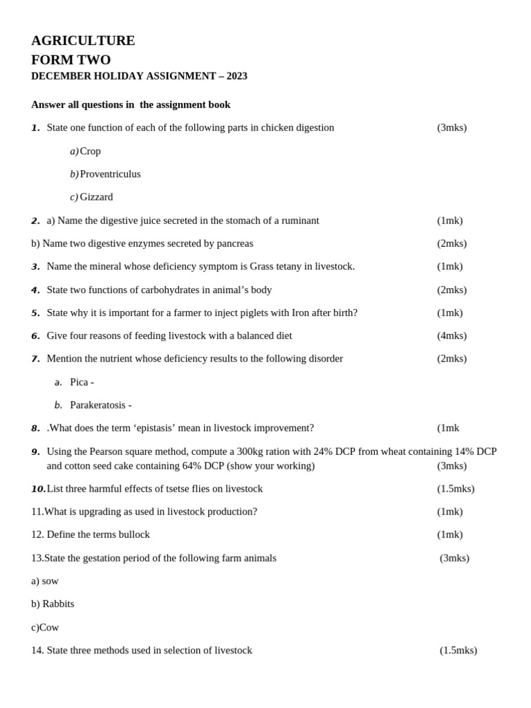 Agriculture Holiday Assignment 2023 | PDF | Plant Breeding | Livestock