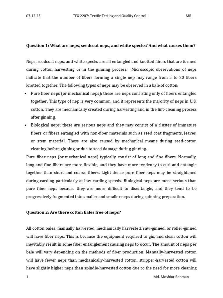 Neps | PDF | Cotton | Spinning (Textiles)