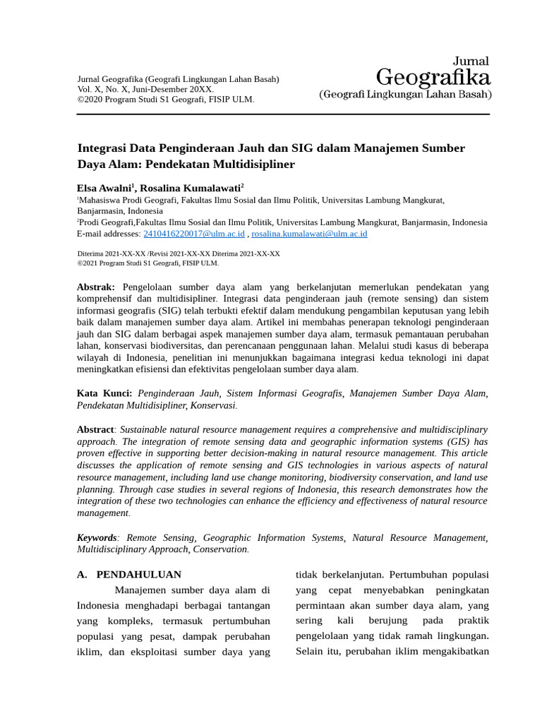 Integrasi Data Penginderaan Jauh dan SIG dalam Manajemen Sumber Daya Alam: Pendekatan ...