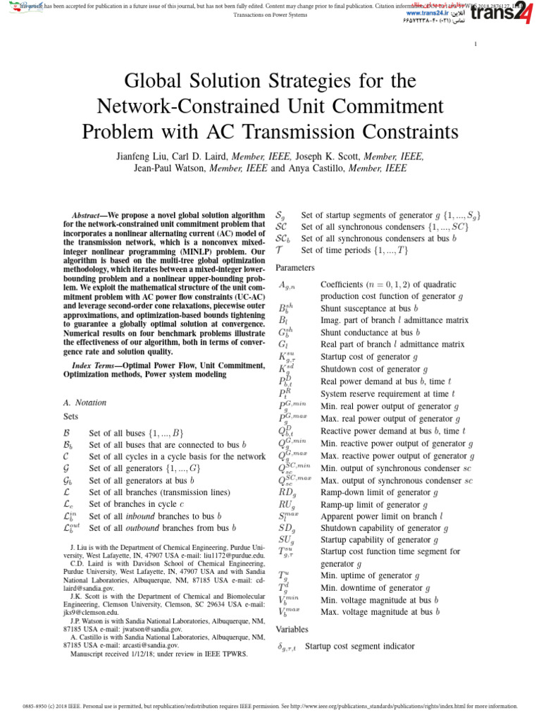 Global Solution Strategies For The Network Constrained Unit Commitment ...