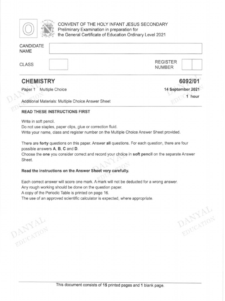 CHIJ Secondary Prelim 2021 Chemistry | PDF | Magnesium | Acid