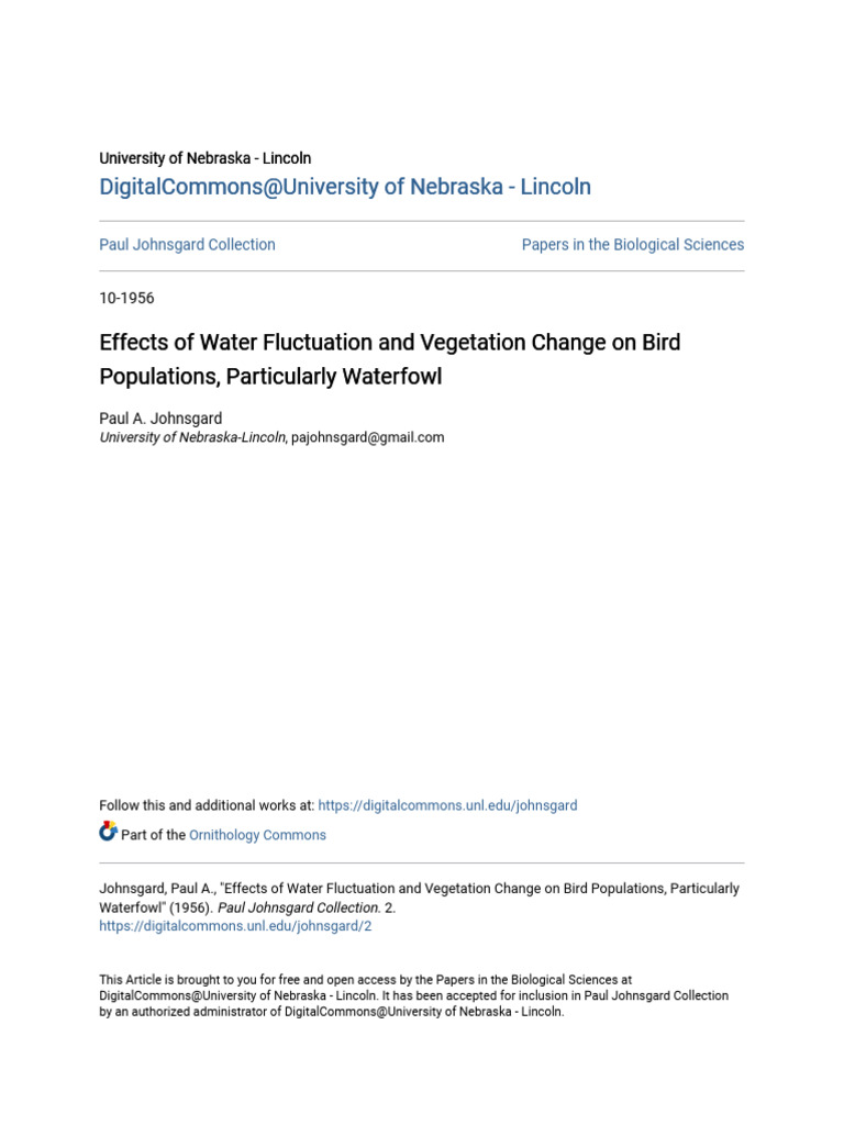 Effects of Water Fluctuation and Vegetation Change On Bird Populations ...