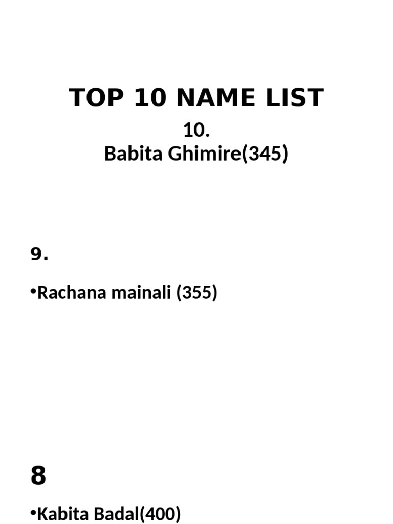 Top 10 Name List - PPTX Final | PDF