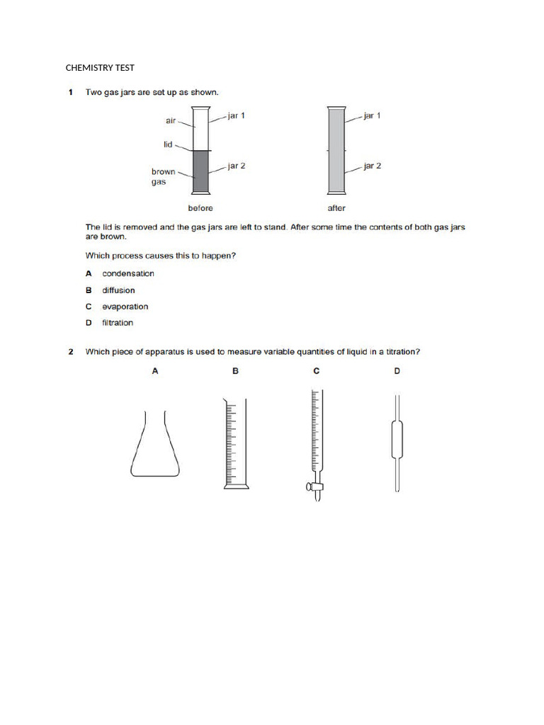 Chemistry Test Questions and Answers | PDF