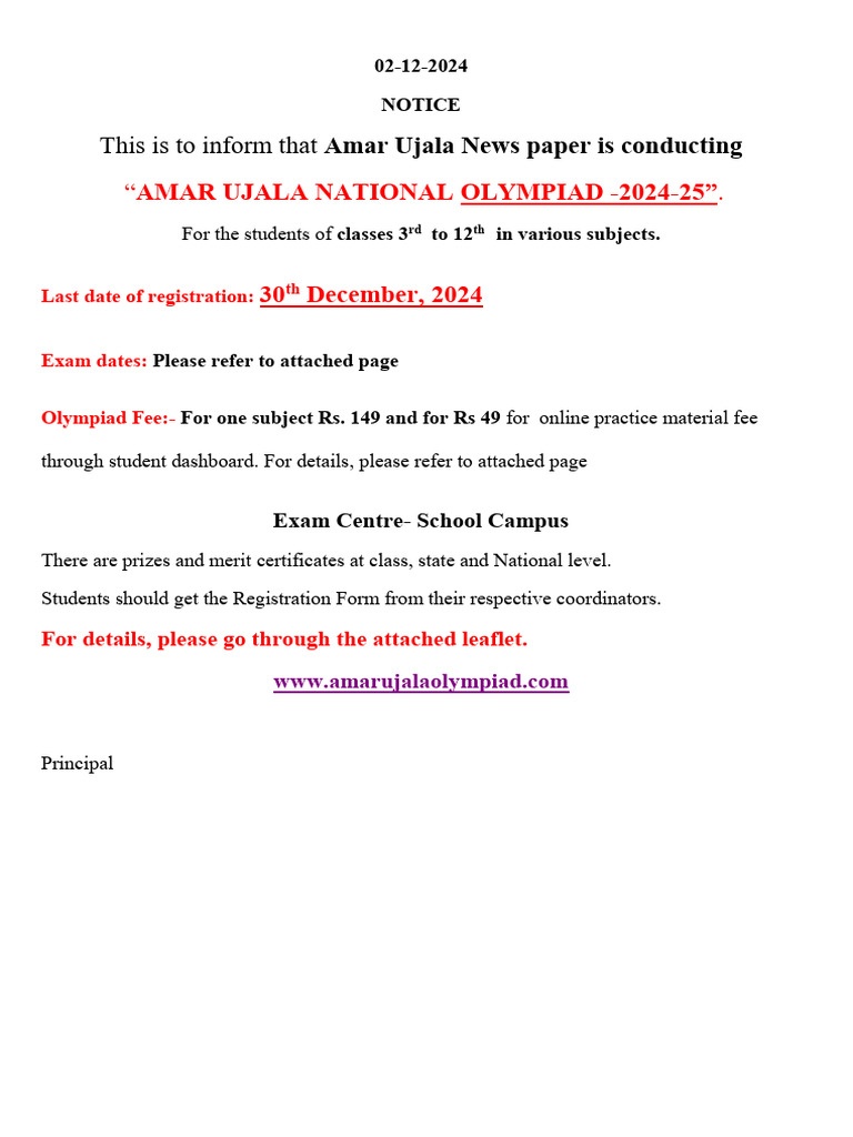 Amar Ujala Olympiad 2025 | PDF