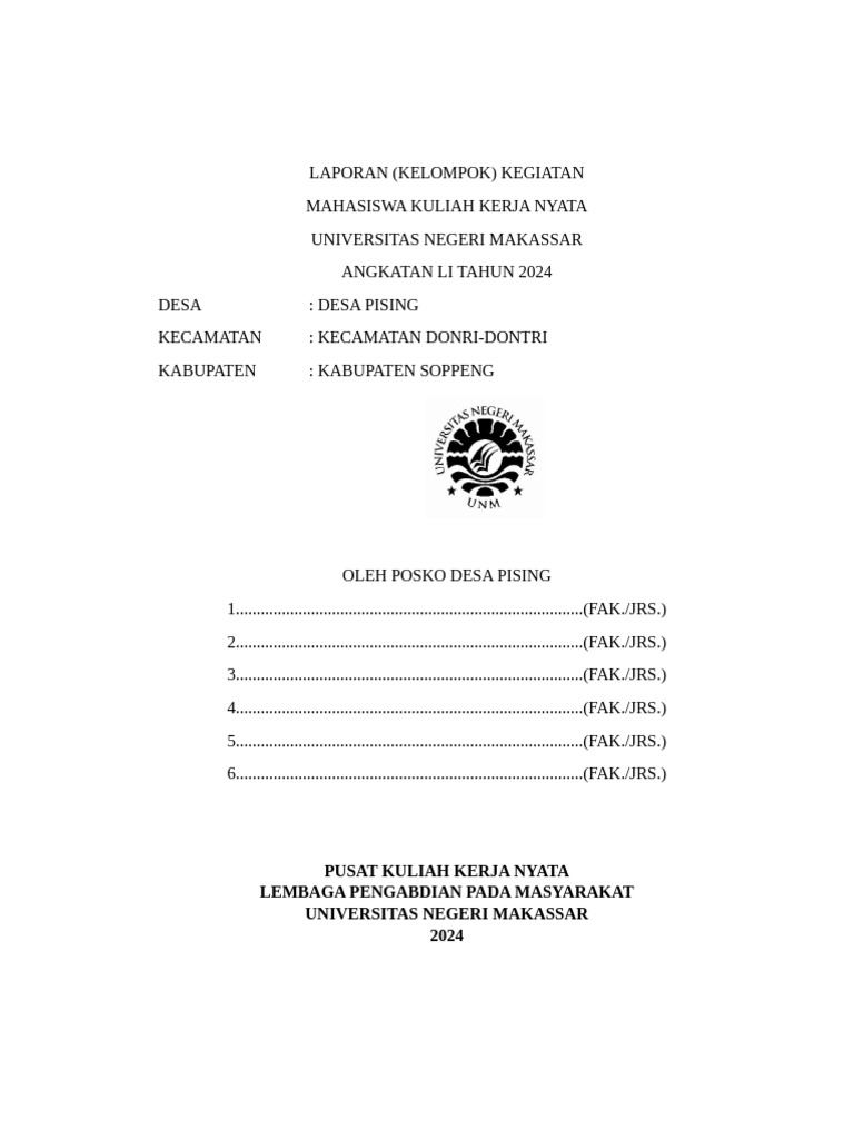 LAPORAN KELOMPOK KKN REG 51 DESA PISING | PDF