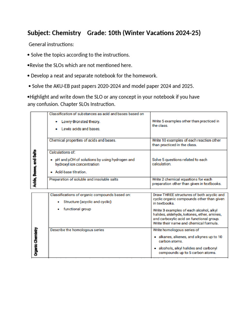Winter Vacations Work Chemistry | PDF