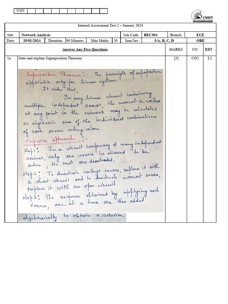 IAT-II Question Paper with Solution of BEC304 Network Analysis Feb-2024 ...