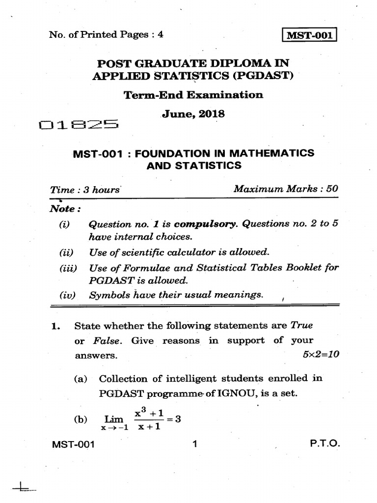 MST 001 | PDF | Statistics | Applied Mathematics