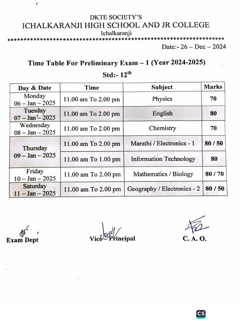 Exam Time Table - 2 | PDF