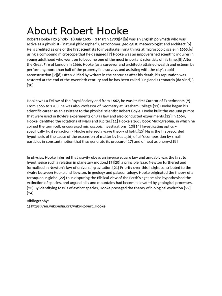 About Robert Hooke | PDF | Science | Physics