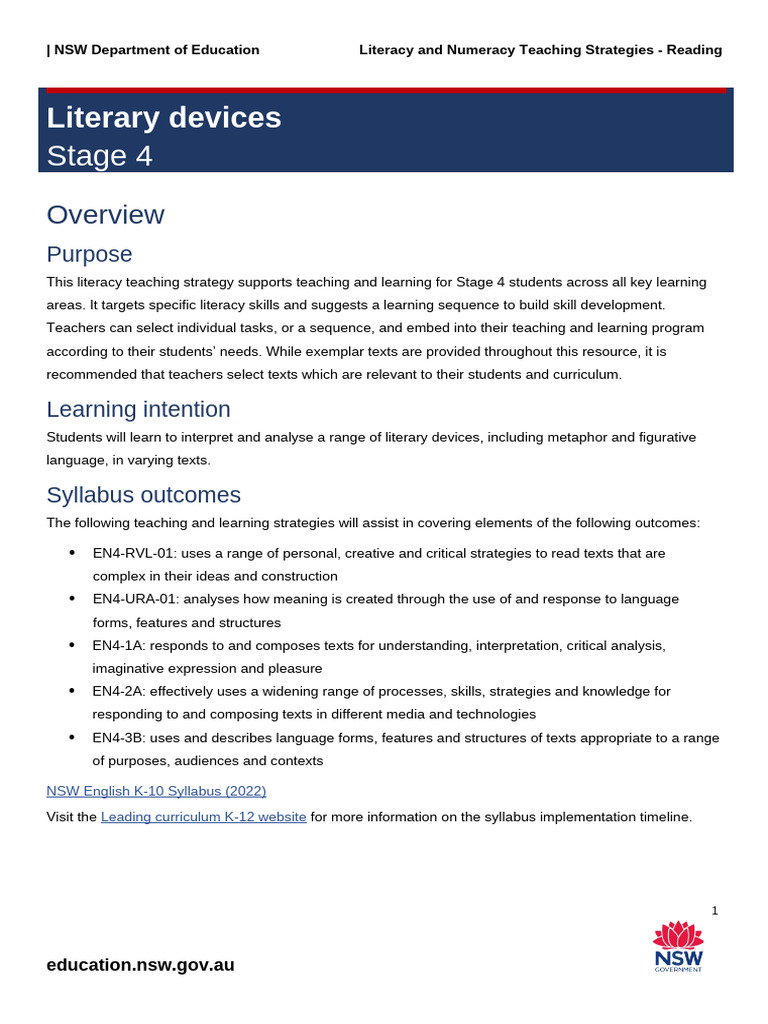 s4 Reading Literary Devices | PDF | Earth | English As A Second Or ...