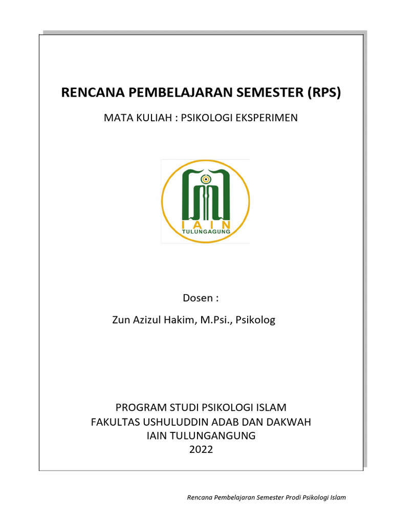 RPS Psikologi Eksperimen GENAP 2021-2022 | PDF