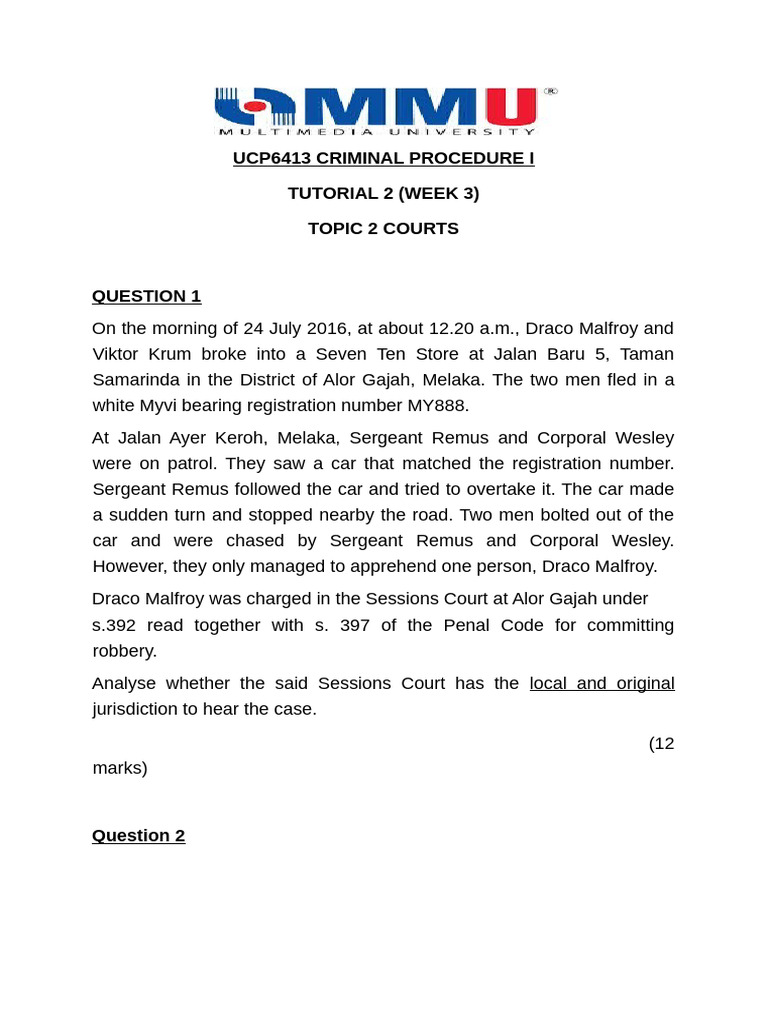 UCP6413 Tutorial 2 Week 3 | PDF | Crime & Violence | Justice