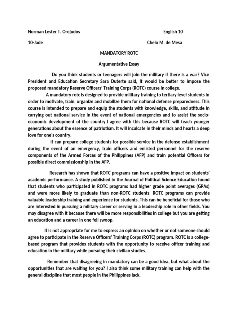 Benefits of Mandatory ROTC in College | PDF