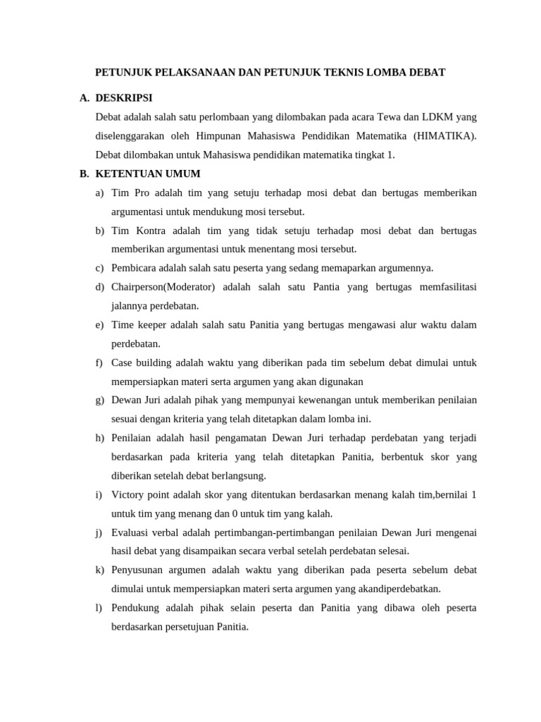 Petunjuk Pelaksanaan Dan Petunjuk Teknis Lomba Debat | PDF