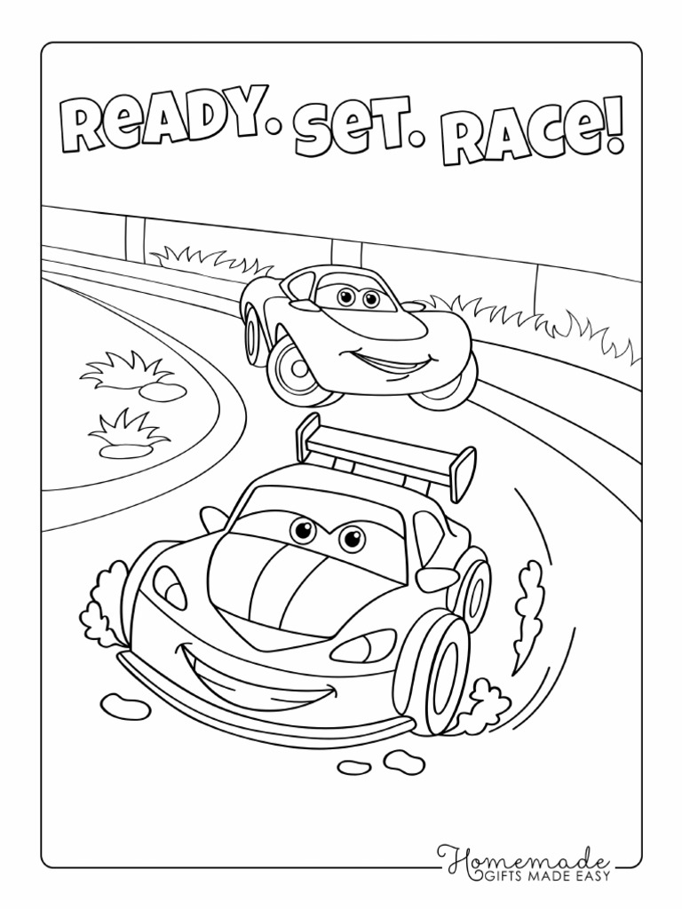 Car Coloring Pages Ready Set Race Cartoon Cars | PDF