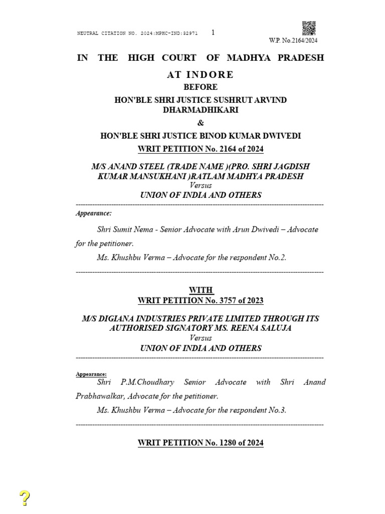 Anand Steel- M.P. High Court | PDF | Invoice | Taxes