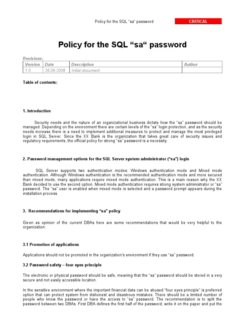 Sa Policy | PDF | Password | Authentication