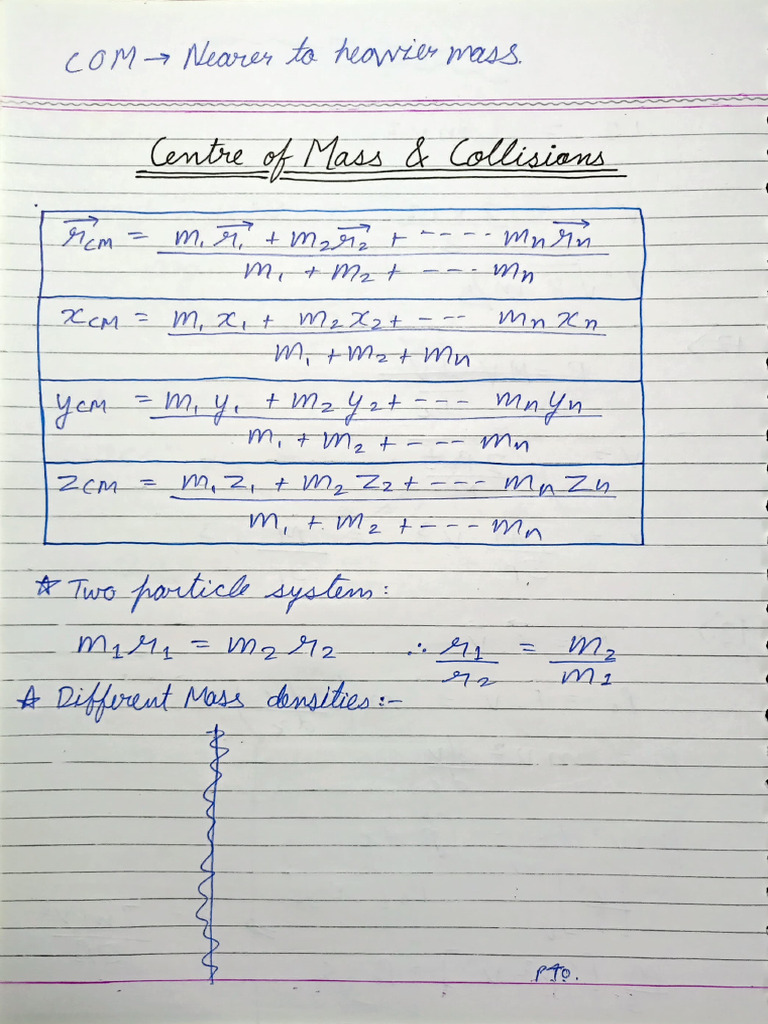 Centre of Mass & Collisions - Short Notes | PDF