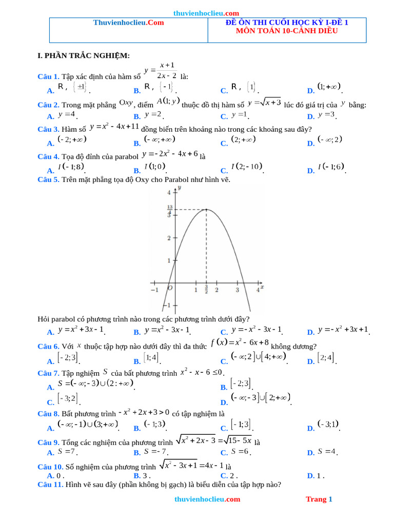 Bo de Thi HK1 Toan 10 Canh Dieu Co Dap An | PDF